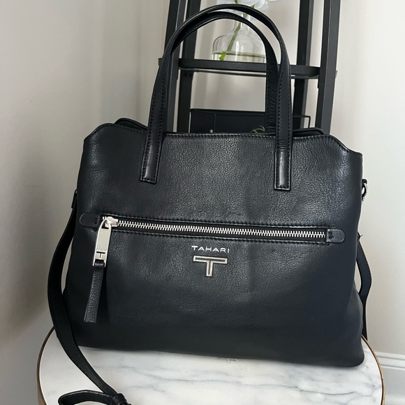 Tahari | Bags | Tahari Black And Silver Satchel With Structured Design ...